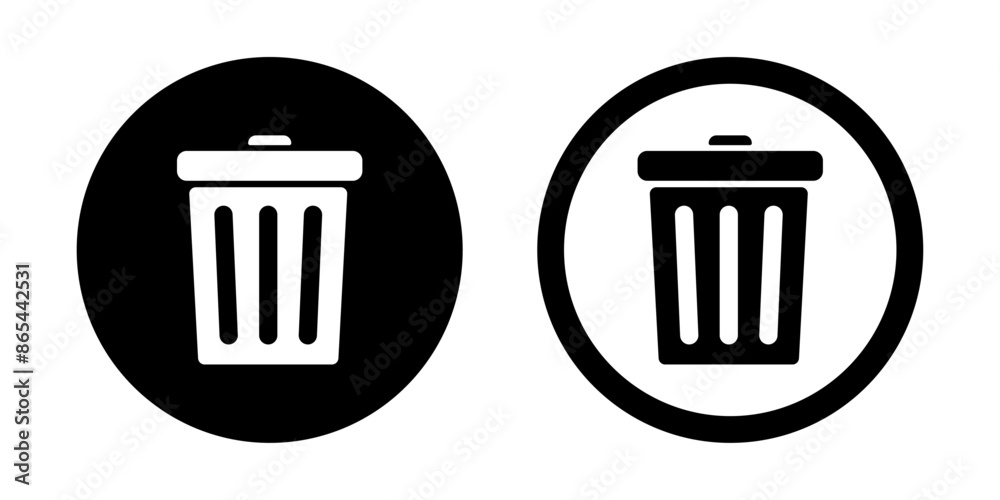 Dustbin or garbage box icon set in simple and stroke style in black and ...