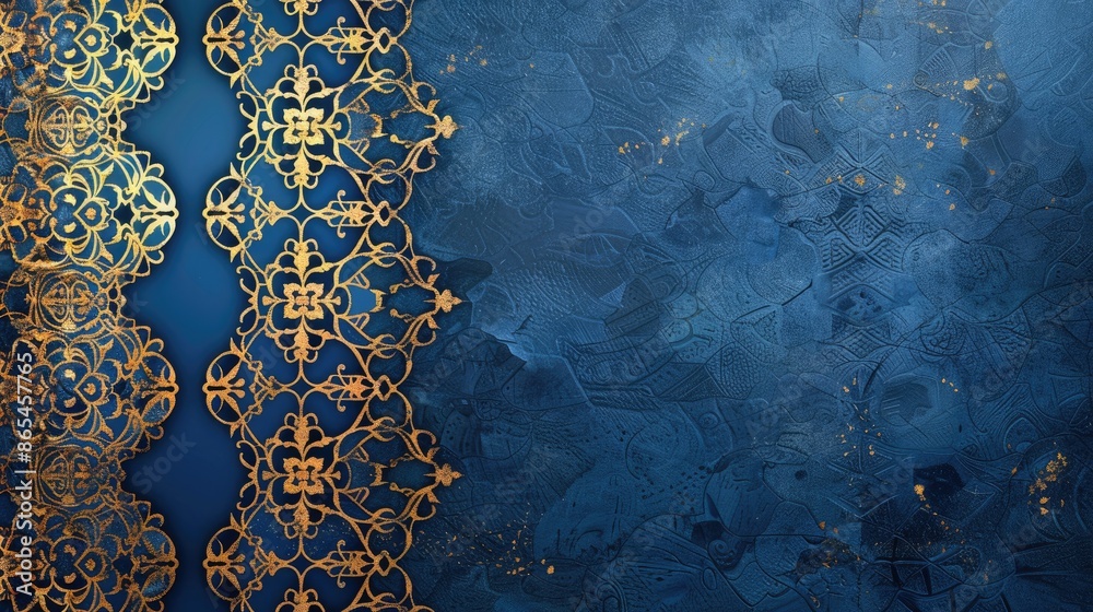 Elegant blue gold background and arabic geometric pattern border For ...
