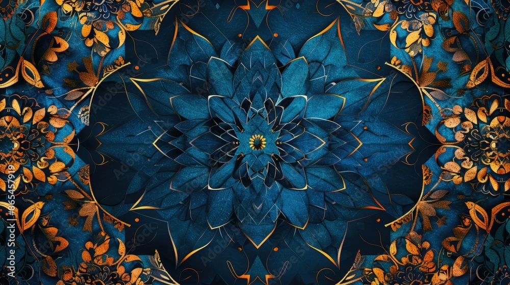 Elegant blue gold background and arabic geometric pattern border For ...