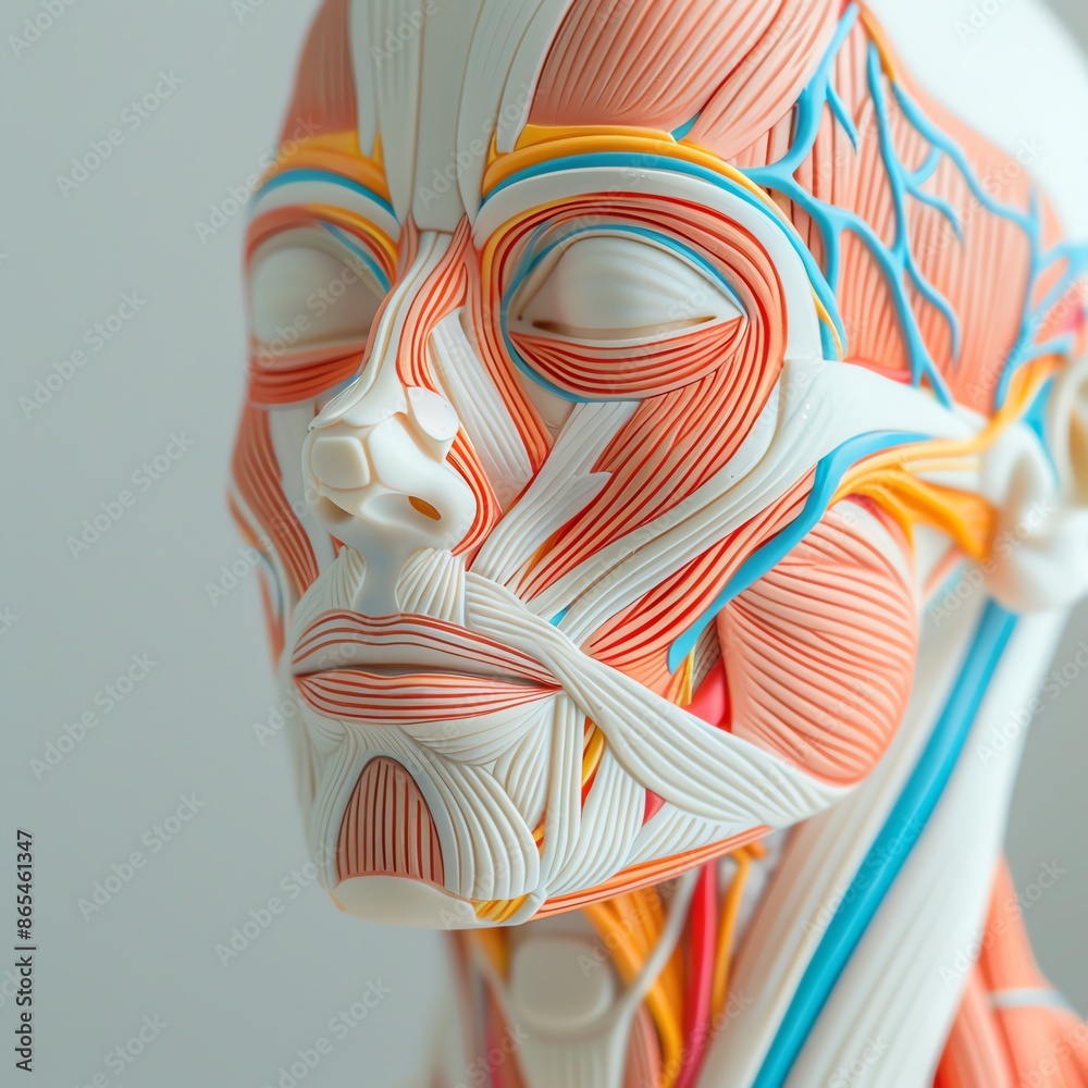 Detailed image of the anatomy of facial nerves and muscles for surgical ...