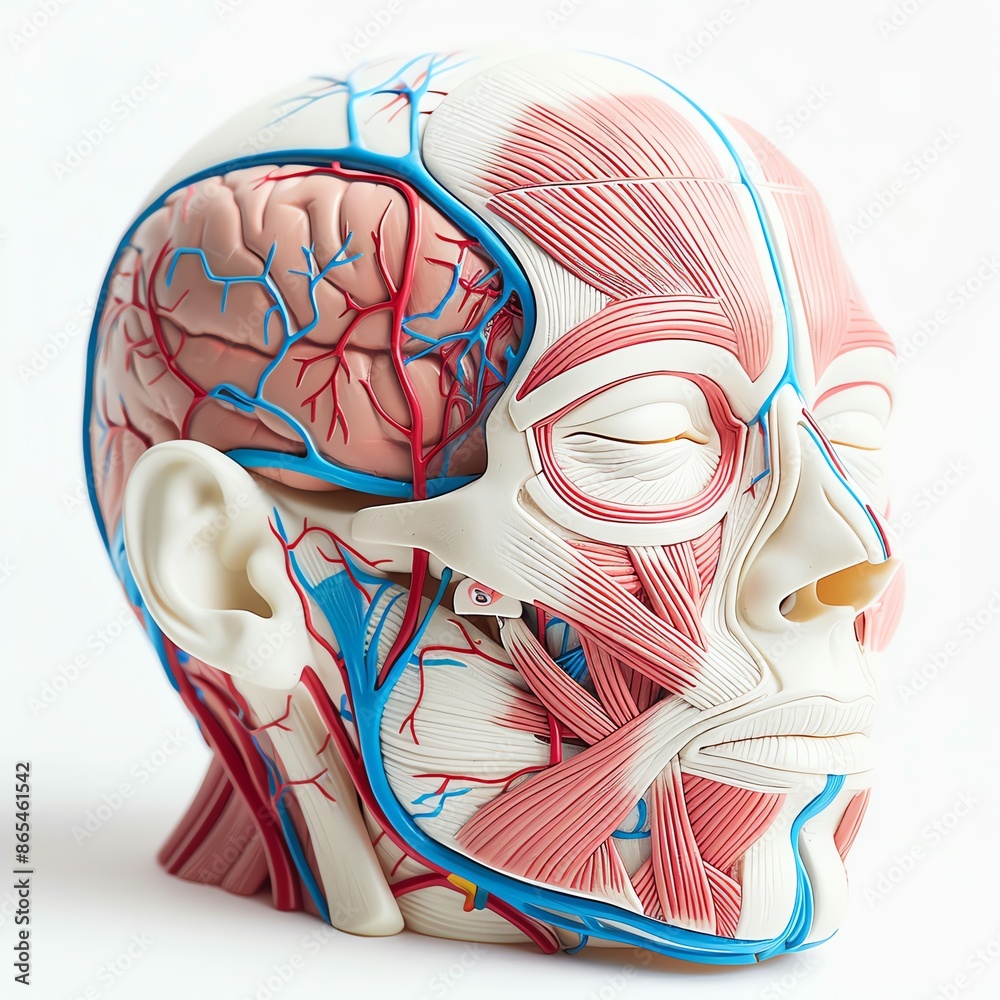 Detailed image of the anatomy of facial nerves and muscles for surgical ...