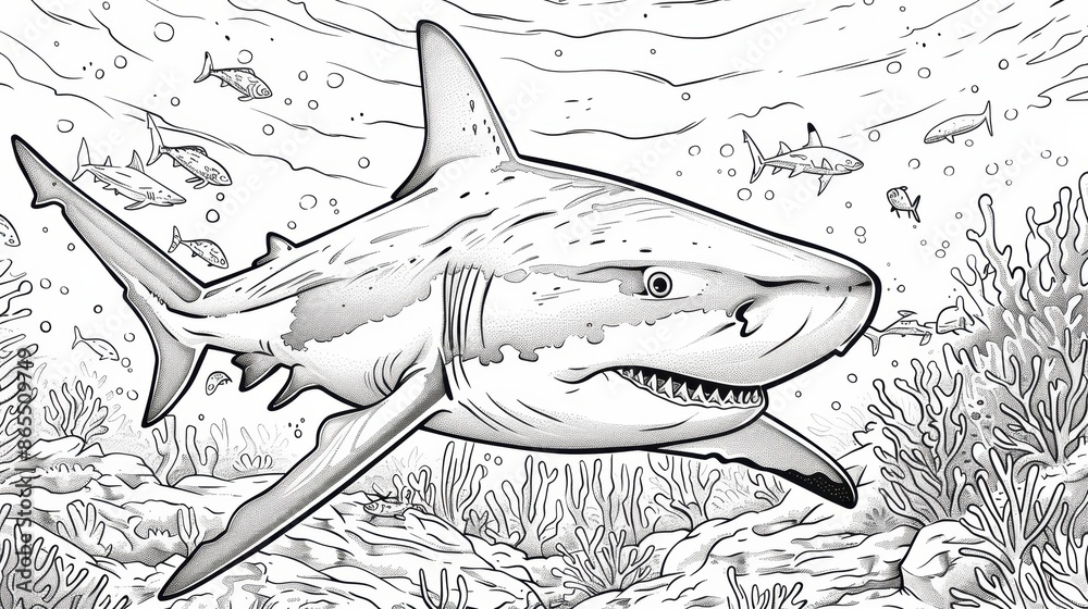 Experience the thrill of swimming with sharks in this exciting coloring ...