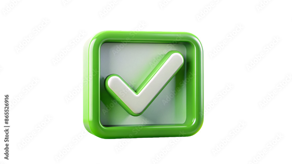 Modern 3D illustration of a blue checkmark symbol in a square shape ...