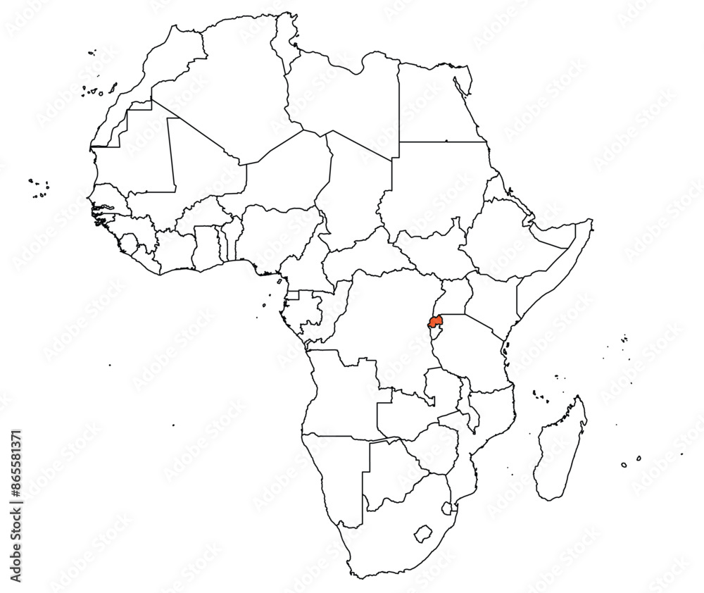 Map of the continent of Africa with country borders. Map of Rwanda ...