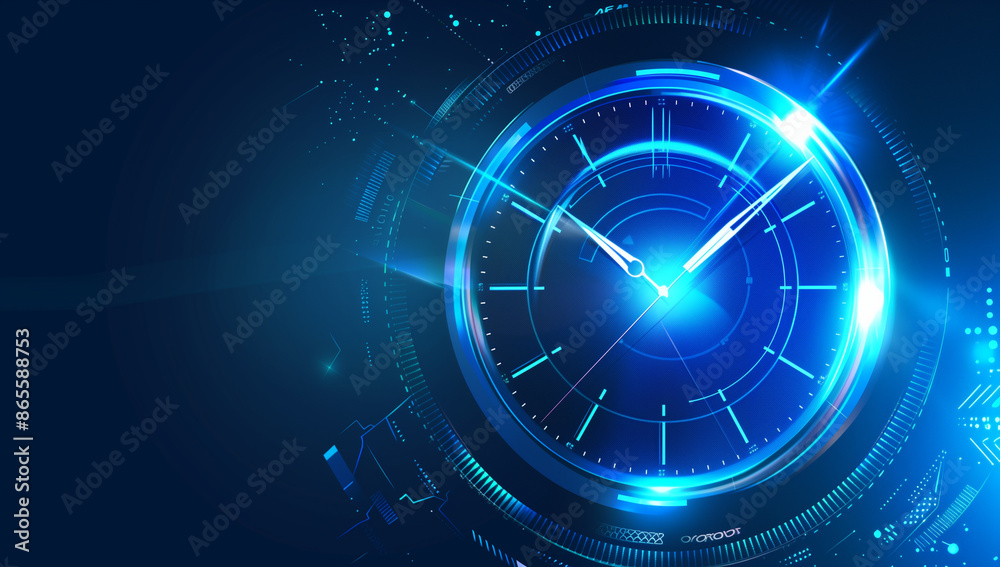 Blue time clock digital technology background vector presentation ...