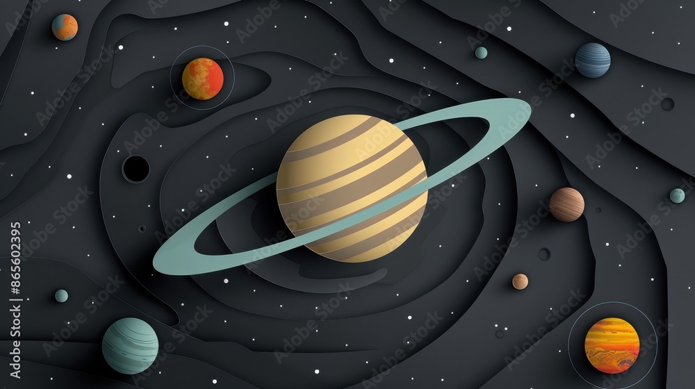 Stylized representation of the Solar System with planets depicted in a ...