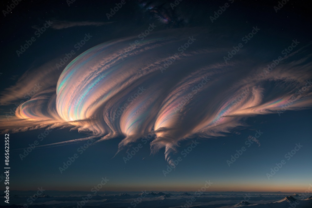 Gigantic nacreous cloud display, vivid iridescent colors in high ...
