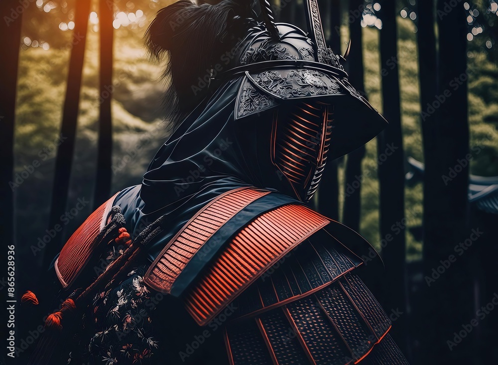 Ilustração Epic red samurai wallpaper from behind looking slightly to ...