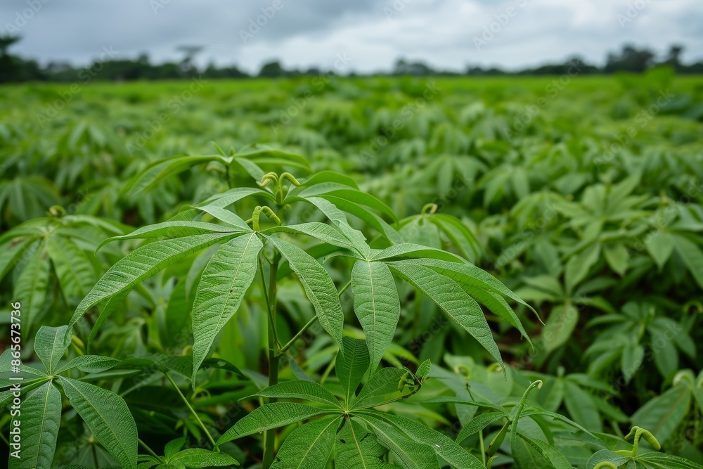 Cassava leaves grown in field from cuttings Stock Photo | Adobe Stock