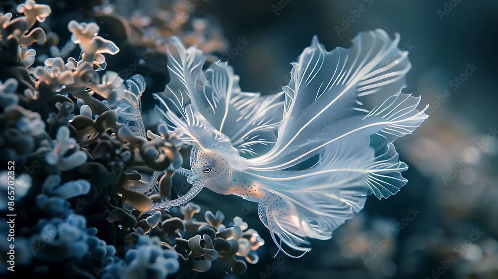 Amidst icy water of Arctic Ocean translucent beauty of sea angel ...