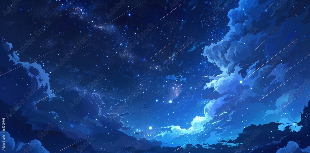 Japanese animation style, open sky illustration with clouds Stock ...