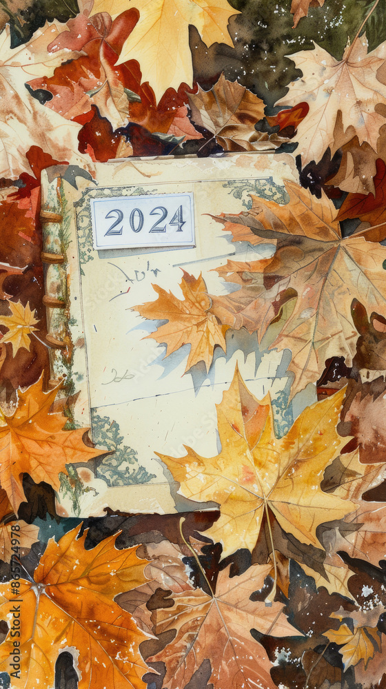 Vintage 2024 Planner Surrounded by Autumn Leaves, Perfect for Seasonal ...