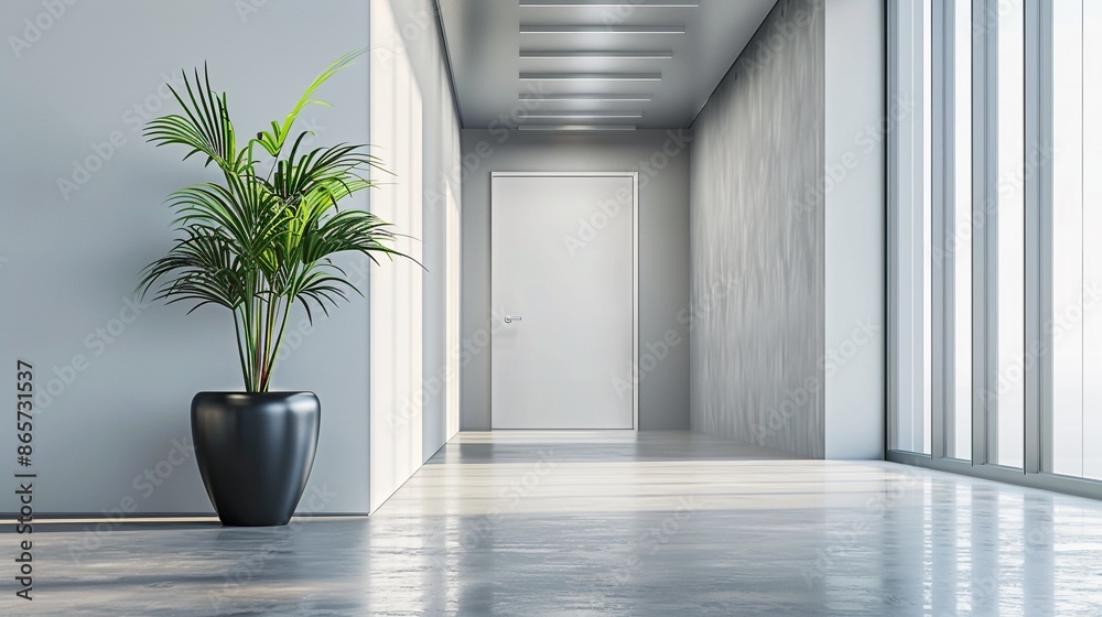 Empty modern office corridor background, for interior of work place ...