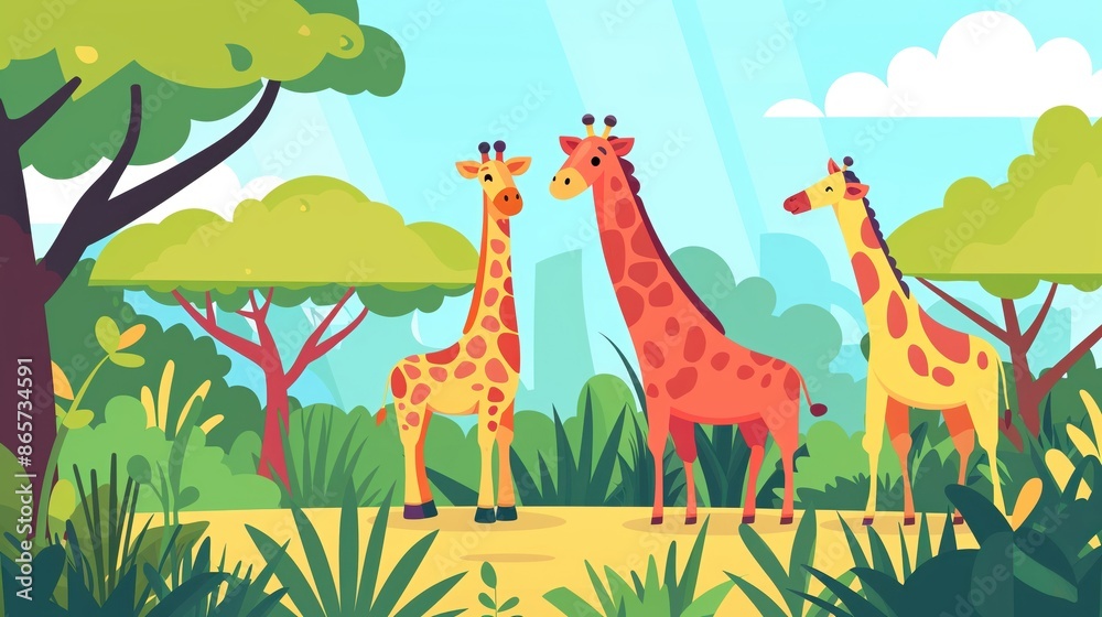 Wildlife flat design side view theme safari animation vivid Stock Photo ...