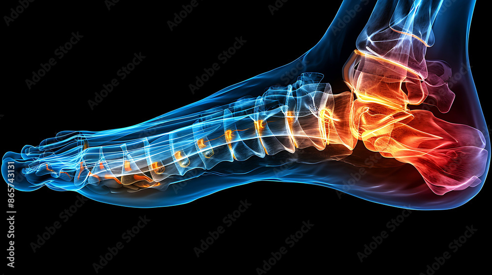 Spot light stress fracture in the shin with a glowing Xray depicting ...