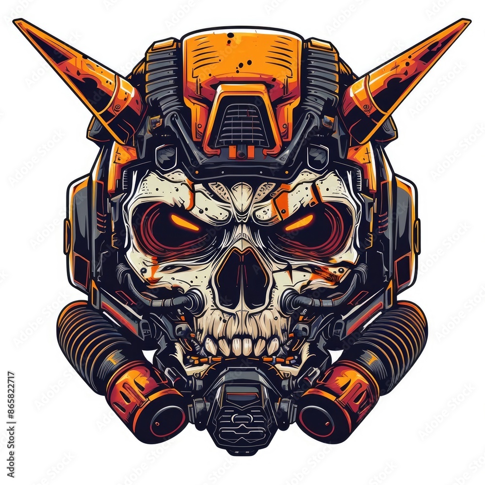 Mecha Skull. Futuristic Cyborg Skull Illustration with Horns, Perfect ...
