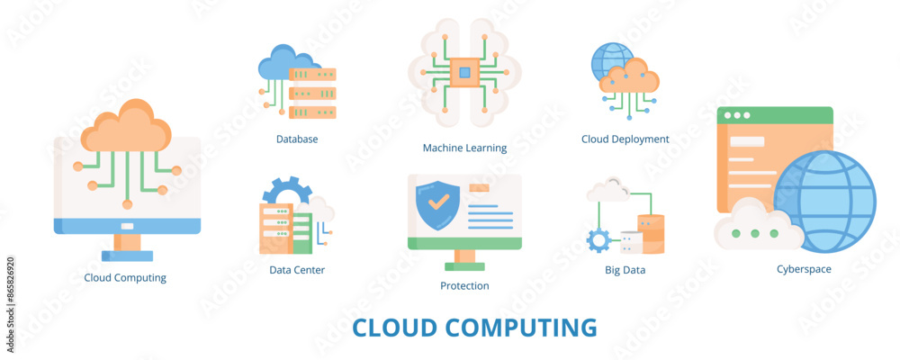 Cloud Computing Flat Banner Web Icon Set Vector Illustration, Cloud Computing Database Data ...