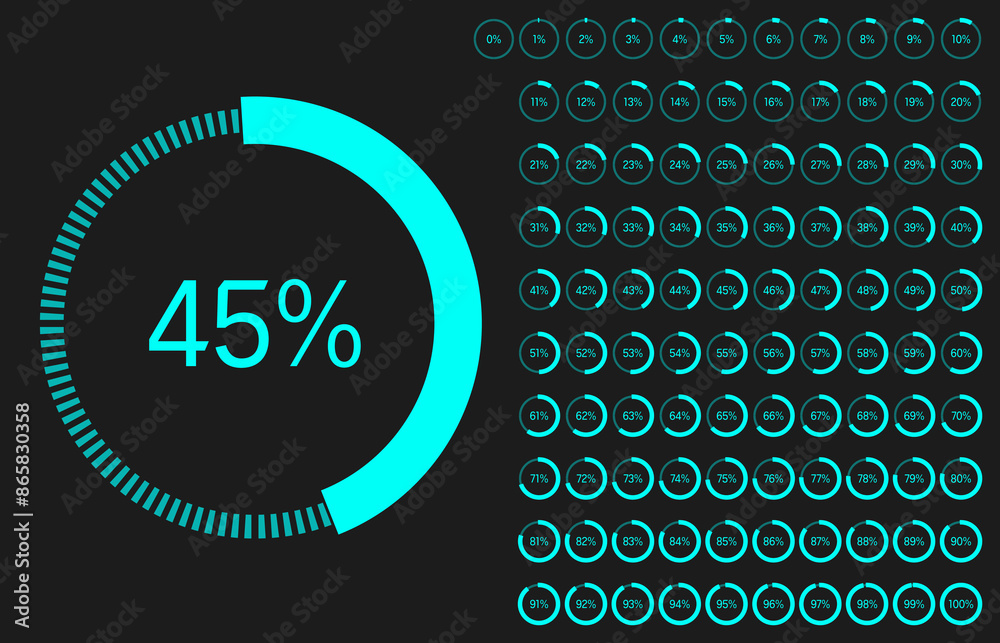 Set of circle percentage diagrams from 0 to 100 for Web Design, User ...
