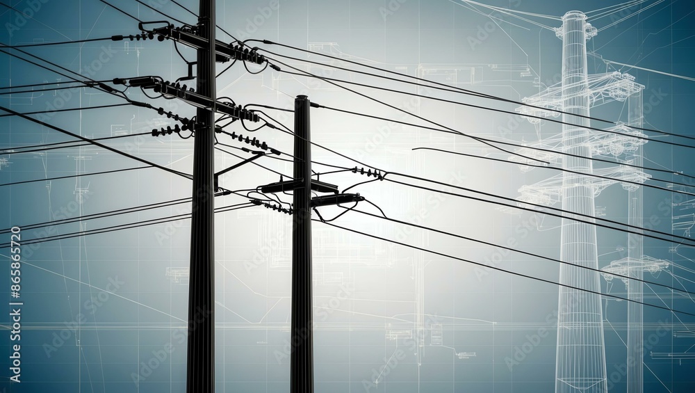 3d wireframe render of a electric pole architecture ab background Stock ...