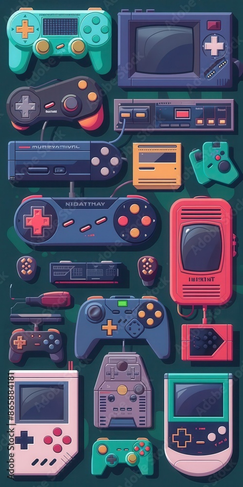 25 Retro gaming pixel flat design top view pixelation theme animation Split-complementary color ...