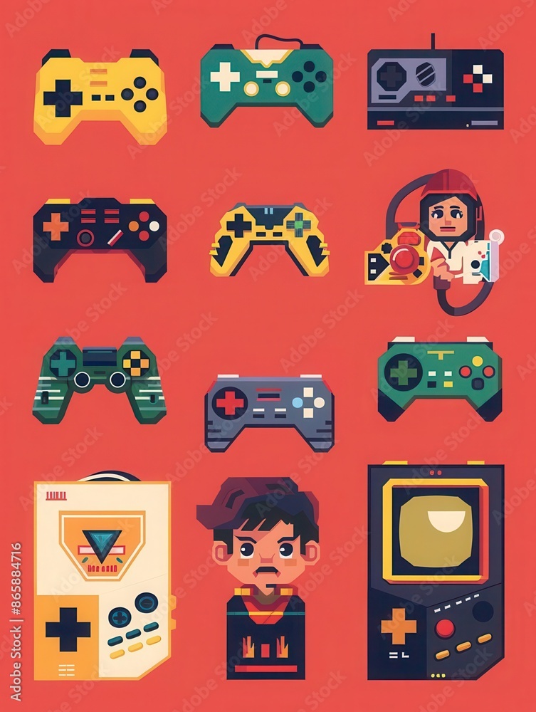 10 Gaming pixel characters flat design top view retro theme animation ...
