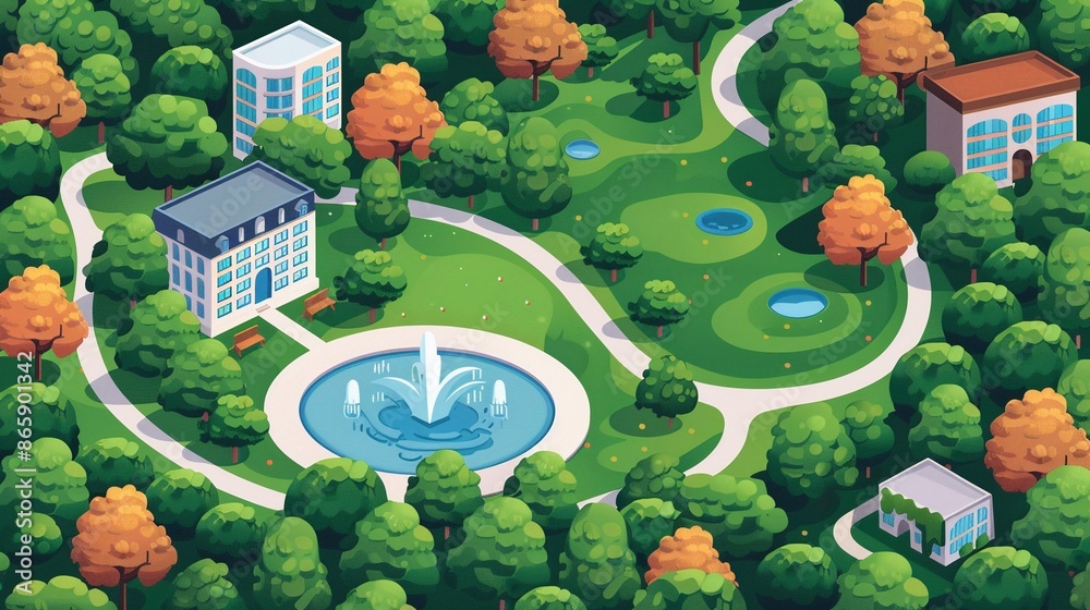 Topdown illustration of urban parks and recreational areas, Flat design ...