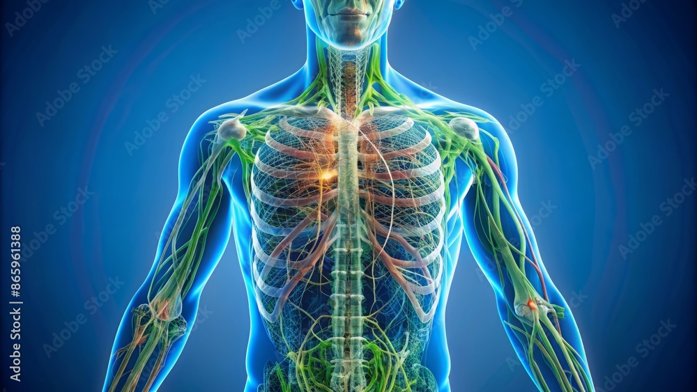 Detailed anatomical illustration showcasing the human lymphatic system ...