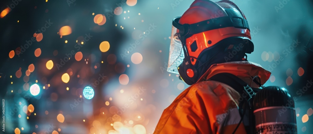 Emergency responder at the scene of an electrical fire, rescue ...