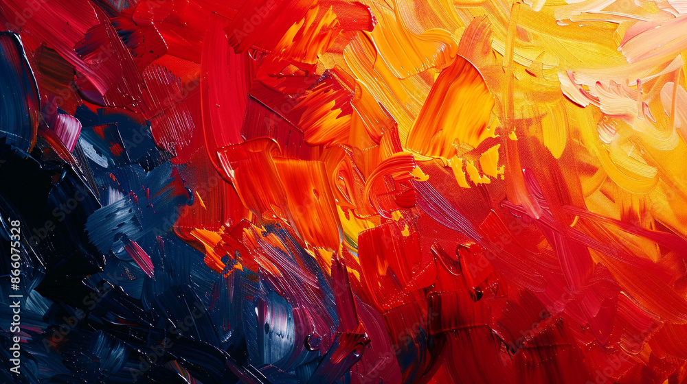 Bold, gestural brushstrokes in deep, emotional colors like fiery reds ...