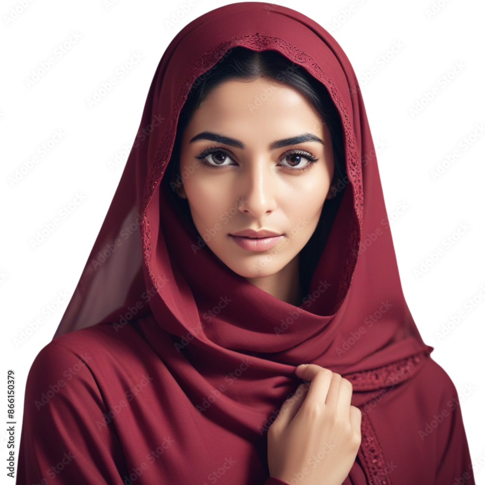 Saudi woman in hijab and traditional formal Abaya on Isolated transparent background png ...