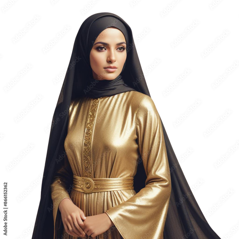 Saudi woman in hijab and traditional formal Abaya on Isolated transparent background png ...