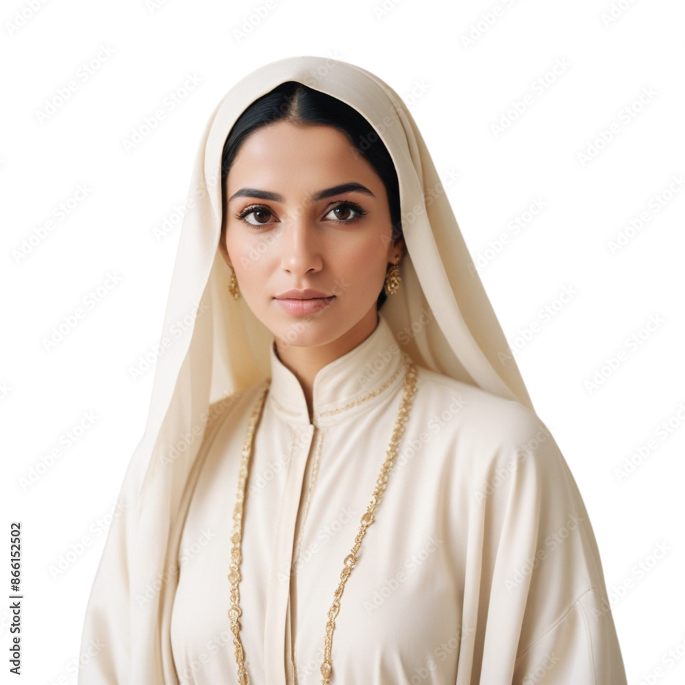 Saudi woman in hijab and traditional formal Abaya on Isolated transparent background png ...