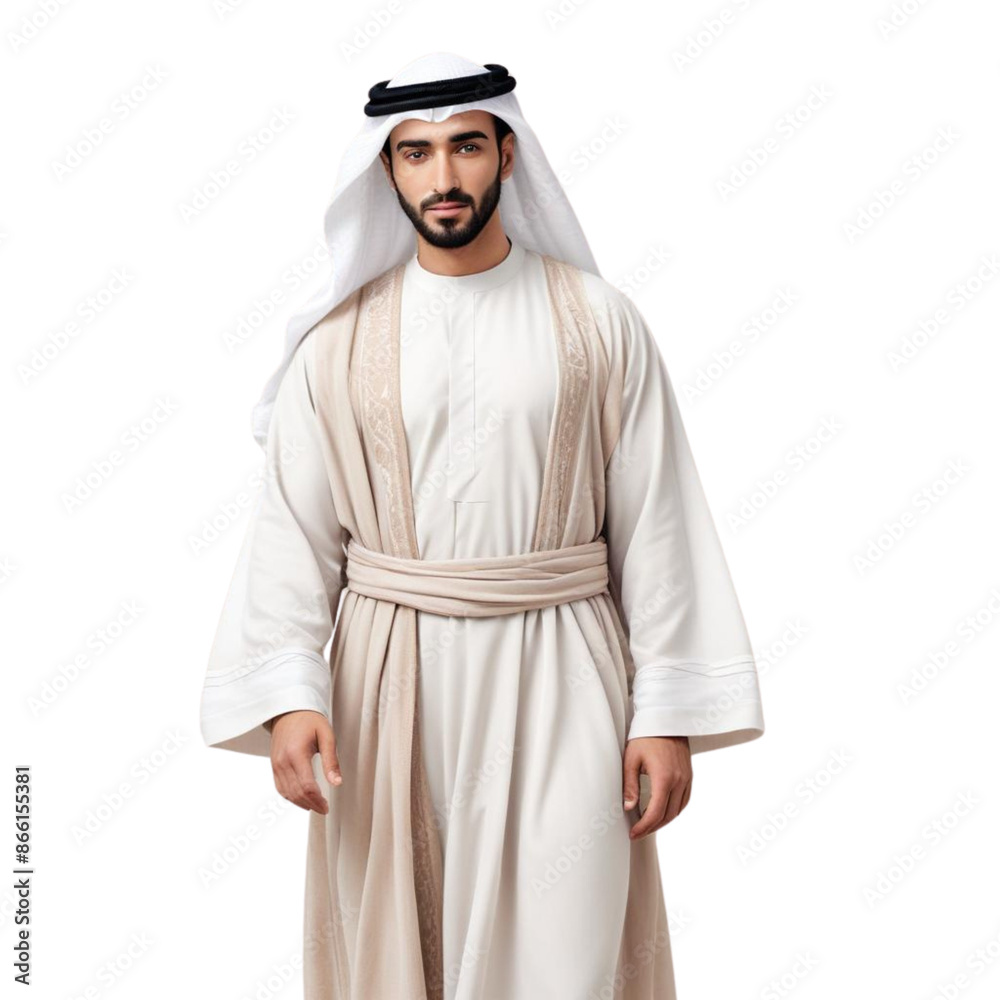 Content Young Arab Man in Traditional Clothing on Isolated transparent ...