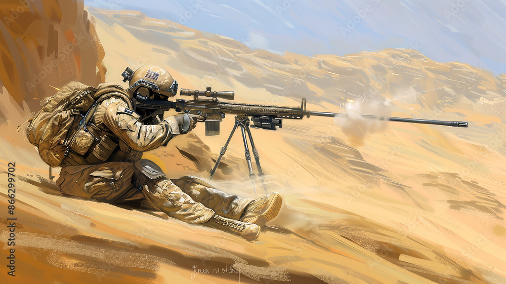 Terrorism concept. A rebel soldier takes aim at targets with a machine ...