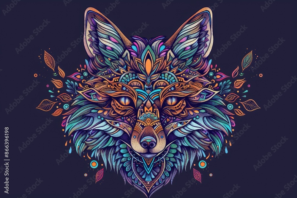 Psychedelic fox head with symmetrical mandala shapes. Animal Totem ...