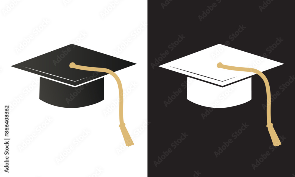 graduation cap white and black background. Stock Vector | Adobe Stock
