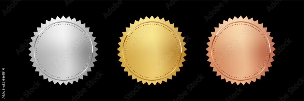 Gold, silver and bronze medals set vector illustration. 3d realistic ...