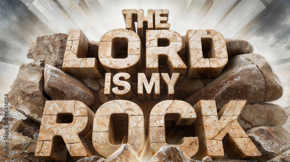 The Lord is my rock - Psalm 18:2. 3D stone text highlights stability ...