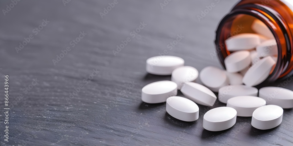 Antacid tablets spilling from bottle A symbol of relief from acid ...