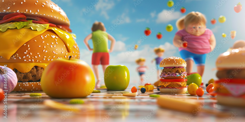 Childhood Obesity: Illustrations showing the progression from unhealthy ...