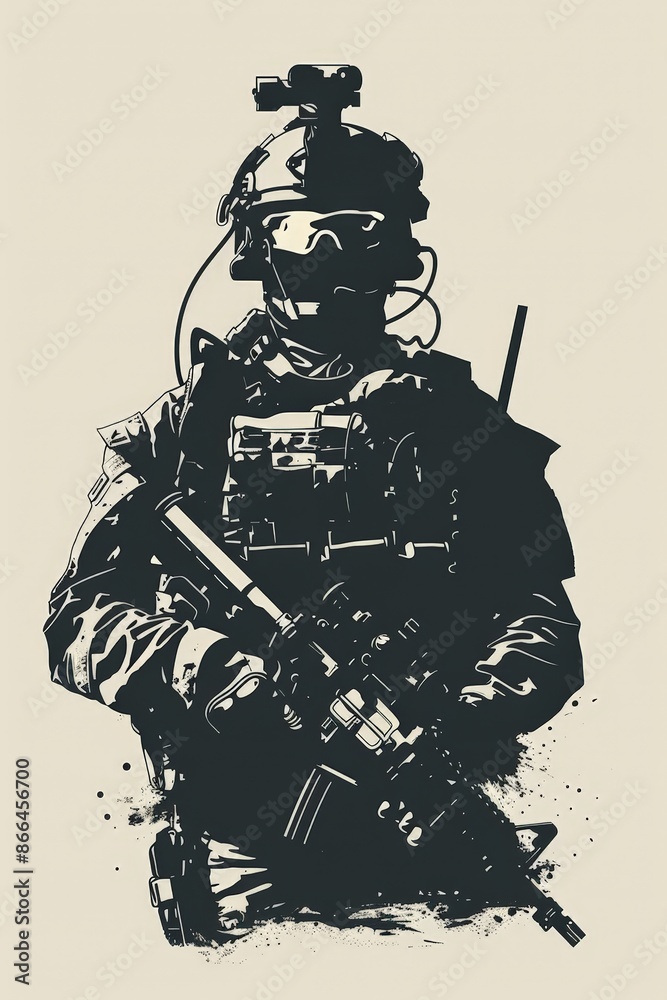 A vector image of a Special Forces operative takes form against a solid ...