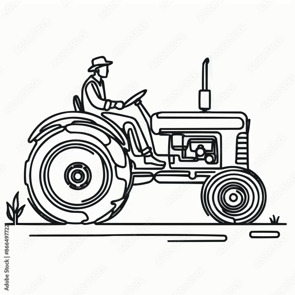 Continuous one line drawing of farmer's tractor. classic tractor ...