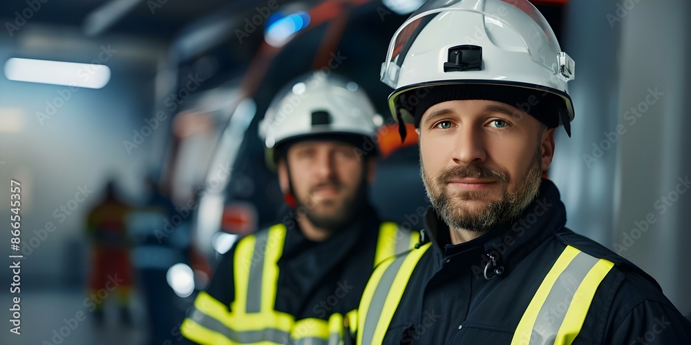 Emergency responders in uniform standing shoulder to shoulder ...