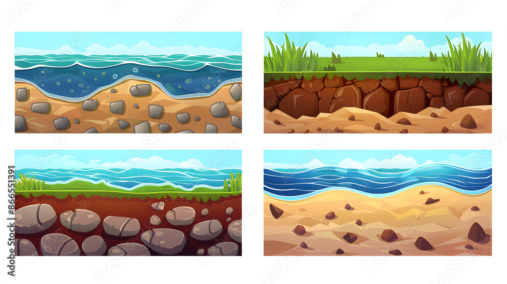 Game UI platform cartoon background design. Texture of soil, green ...