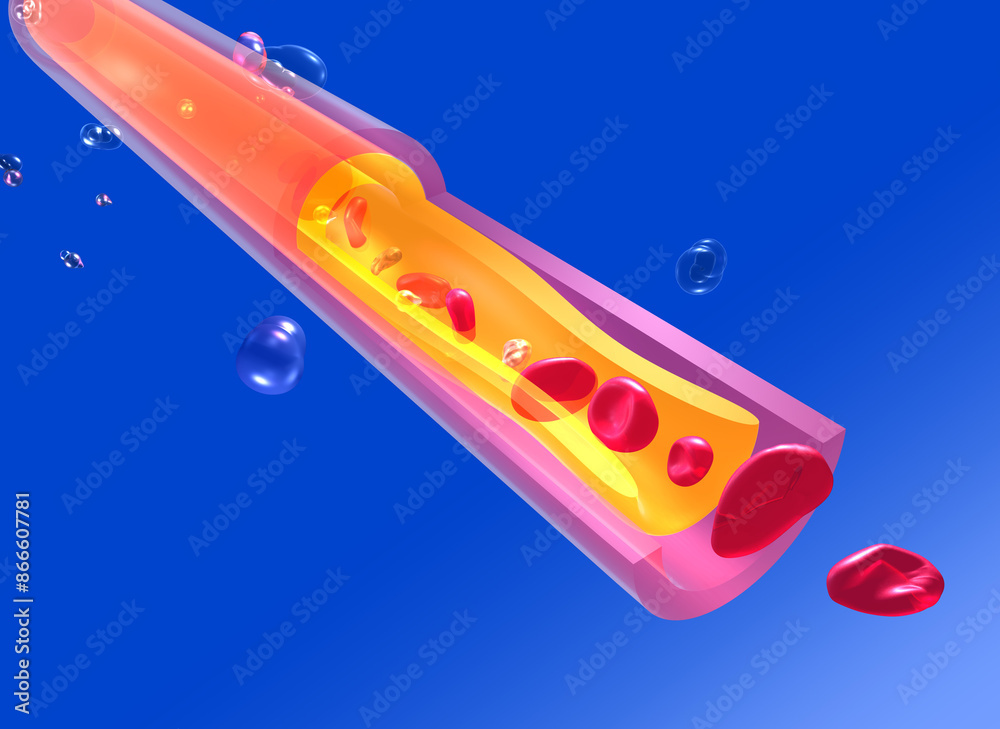 Anatomical 3D illustration of an artery with obstruction due to fat ...