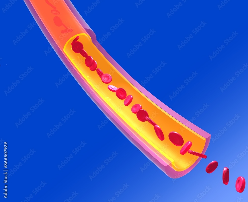 Anatomical 3D illustration of artery with fat stuck to the walls ...