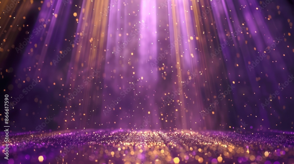 Glittering Gala: Golden Stage Opening with Spotlights and Luxurious ...