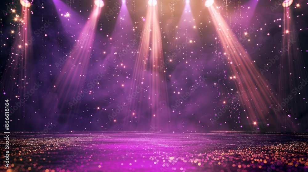 Glittering Gala: Golden Stage Opening with Spotlights and Luxurious ...