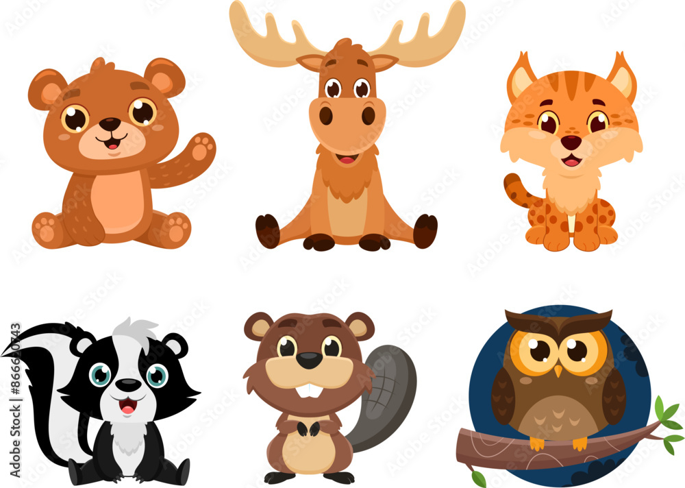 Woodland Animals Cartoon Characters. Vector Flat Design Collection Set ...