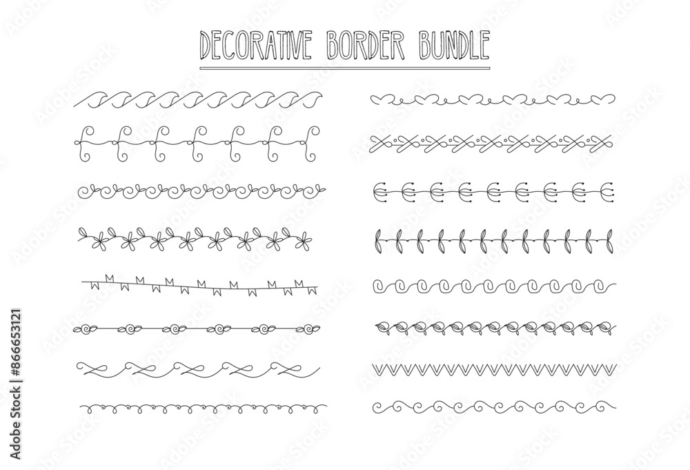 Decoration and Border set bundle editable, hand drawing, doodles ...